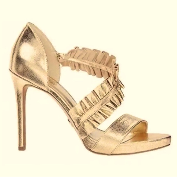 Michael Kors | Shoes | Michael Kors Bella Metallic Gold Strappy Ruffle ...
